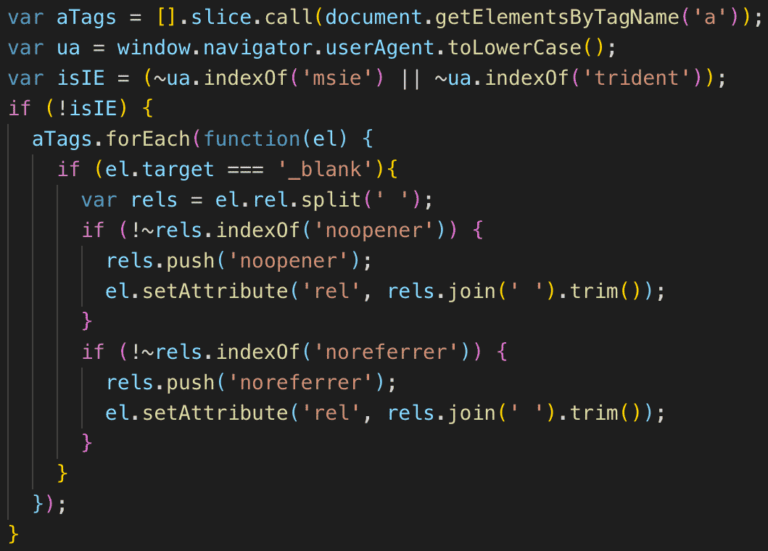 target="_blank"時にrel="noopener noreferrer"をJavaScriptで付与 | iwb.jp