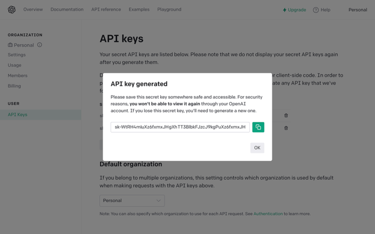 OpenAI(ChatGPT)のAPI keysは1度しかコピー不可 | iwb.jp