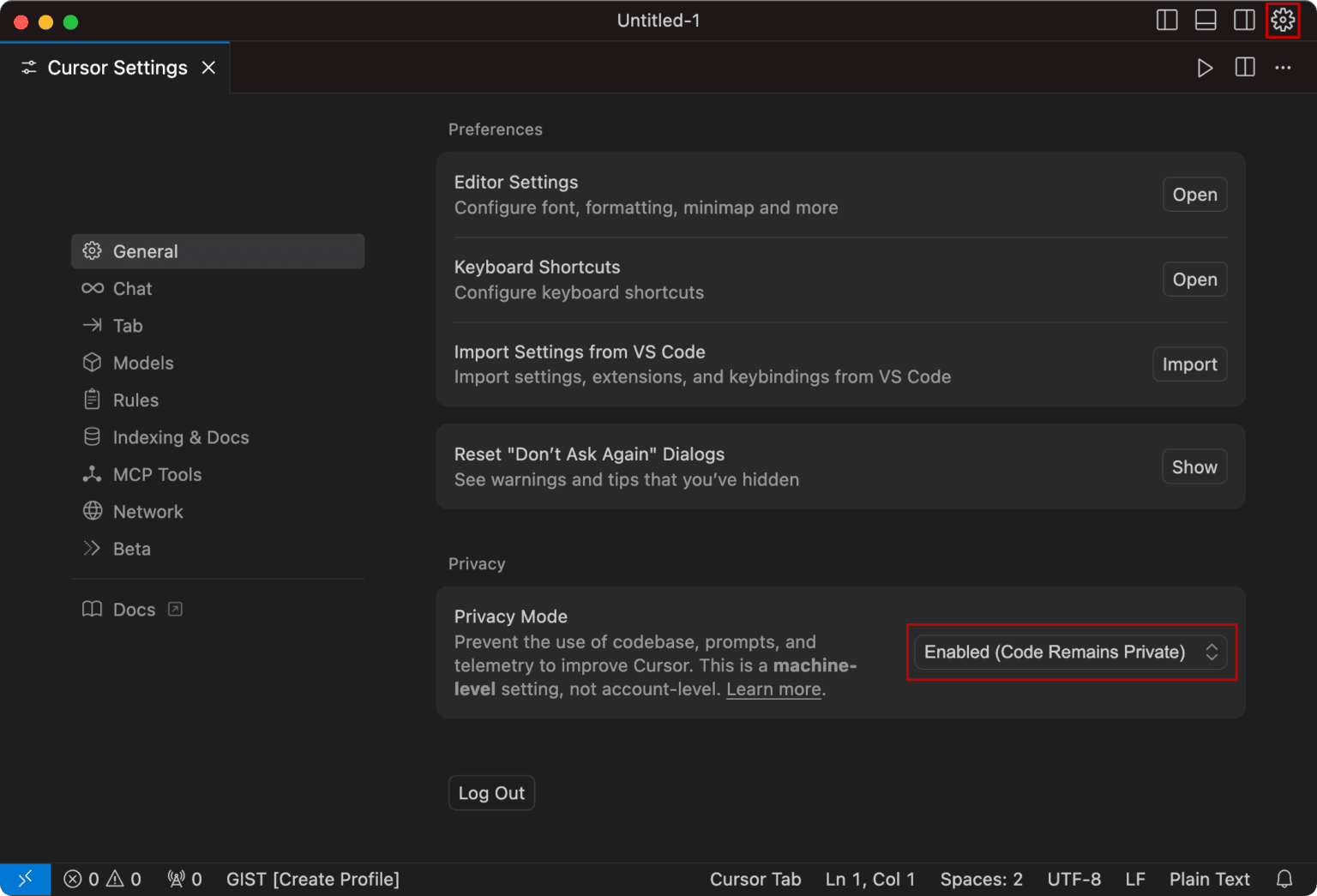 Cursorを使用するならPrivacy Modeを必ずEnabled(有効)にするべし | iwb.jp
